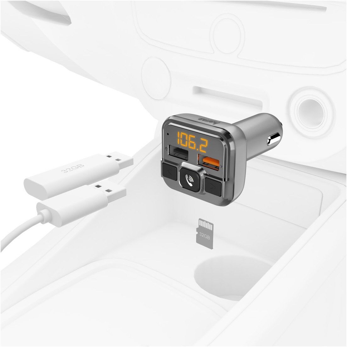 Hama FM-Transmitter mit Bluetooth + Freisprechfunktion (silber) FM ...